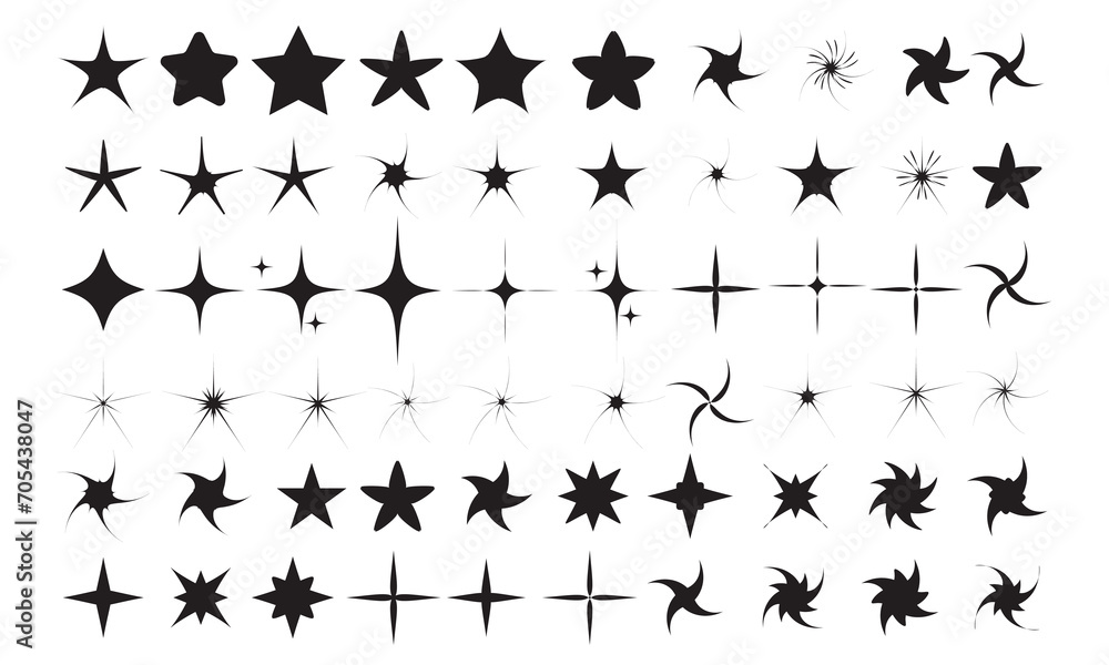 Set of star shapes. futuristic sparkle icons collection. Abstract cool ...