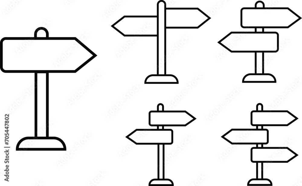 Traffic direction boards icons Set. Street signpost Outline vectors on ...