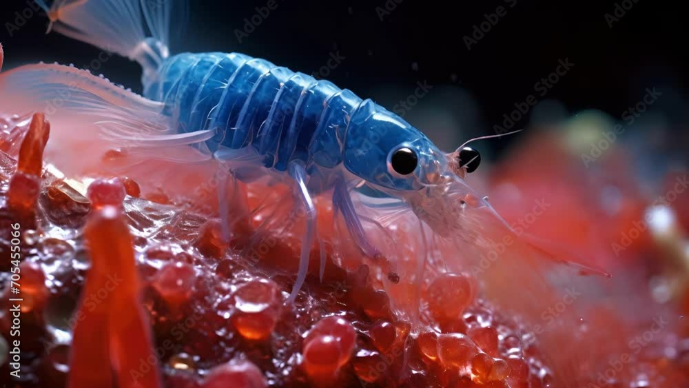 A zoomedin of a microscopic krill, a vital food source for many marine ...