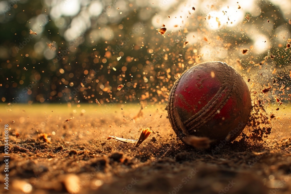 Foto de : A cricket ball crashing into the stumps, capturing the ...