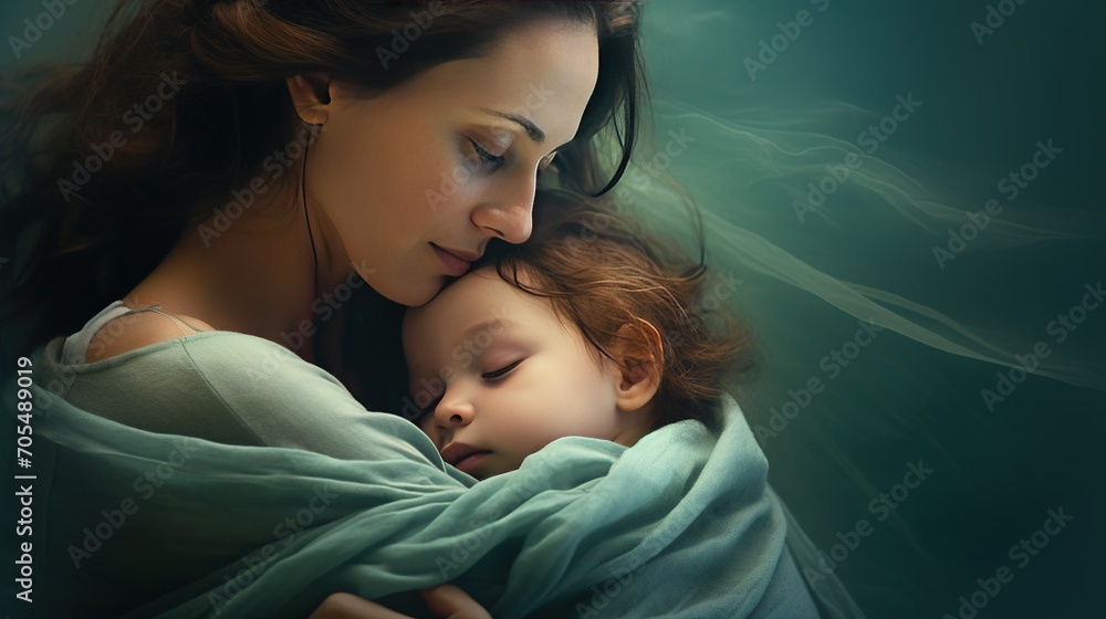 Mother and kid captured in an emotional embrace, the hyper-realistic ...