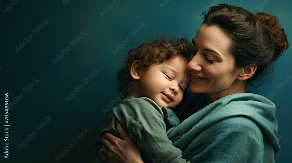 Mother and kid captured in an emotional embrace, the hyper-realistic ...