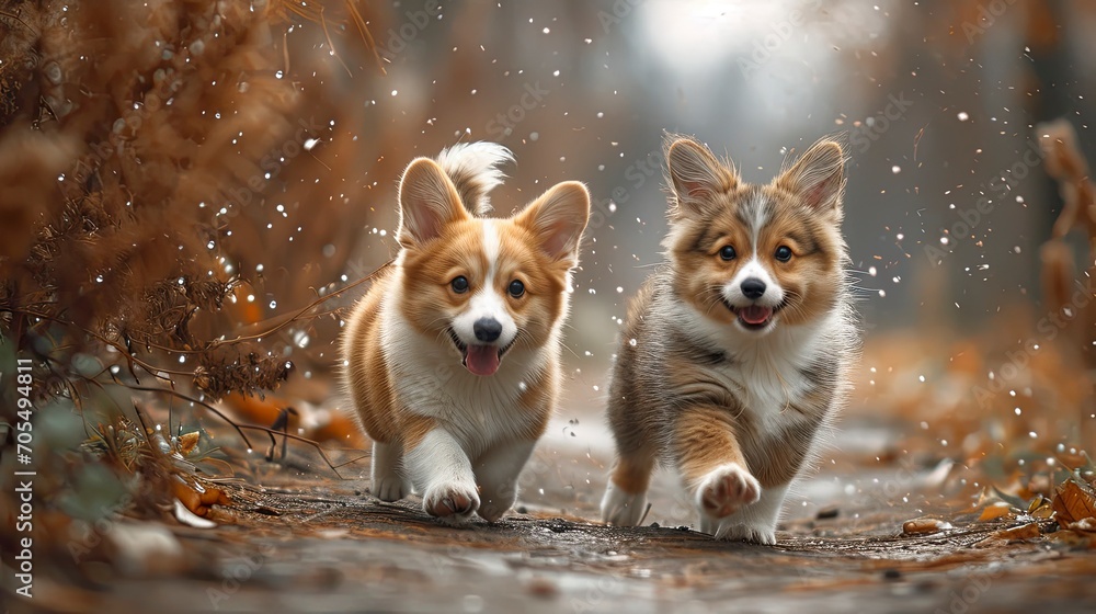 Fluffy Friends Cat Dog Corgi Run, Desktop Wallpaper Backgrounds ...