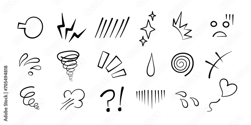 Manga or anime comic emoticon element graphic effects hand drawn doodle ...