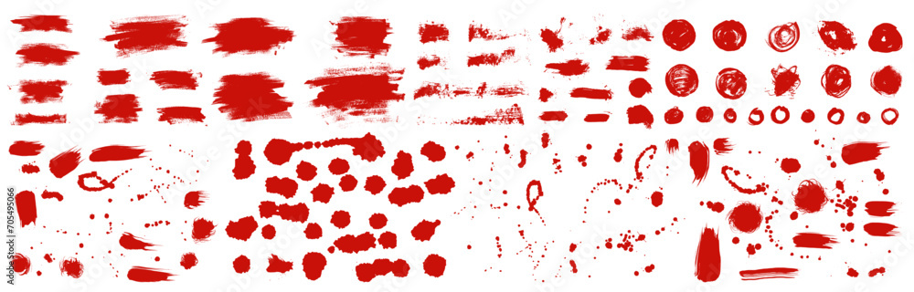 Abstract vector grungy hand drawn red blood textures. Lines, circles ...