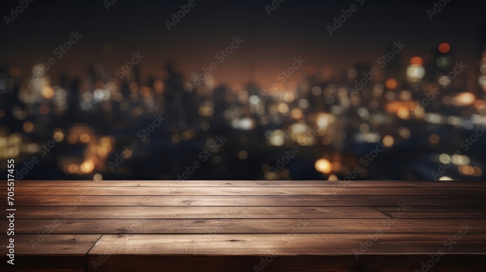 .empty table dark top with blur background of town, Advertisement ...