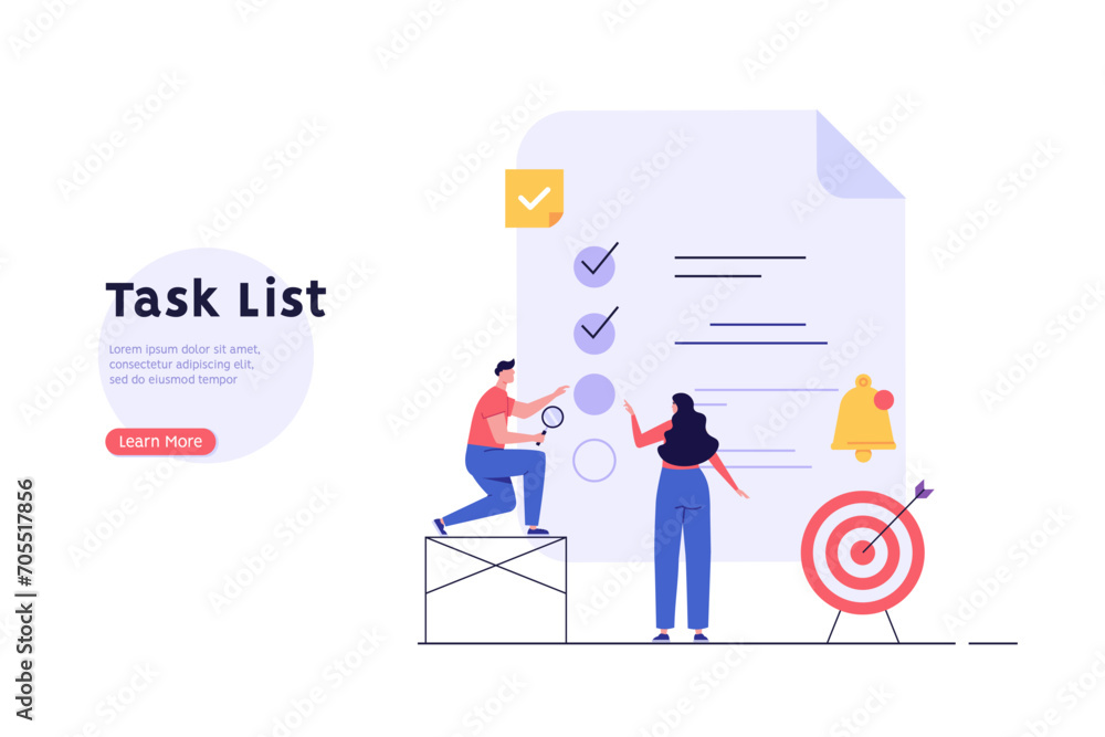 Concept of task done, checklist, to-do list, notification. People ...