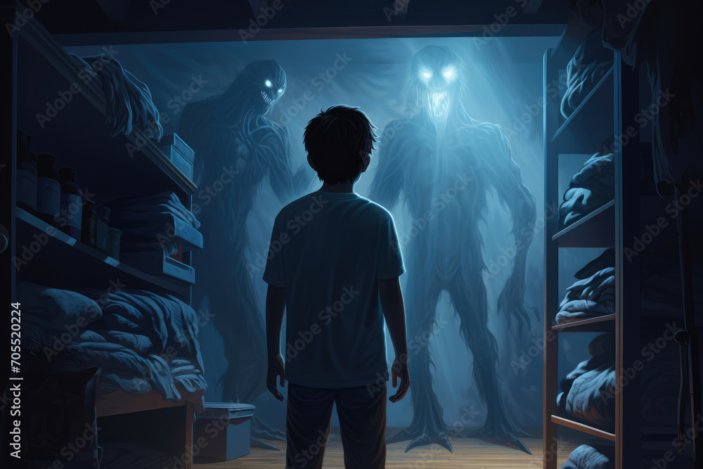 Illustration of a 5-year-old American boy standing with his back to the ...