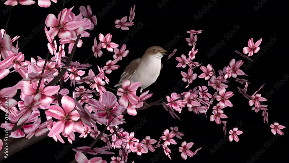 Nightingale Bird on Cherry Tree - Singing Loop - III - Side Angle View ...