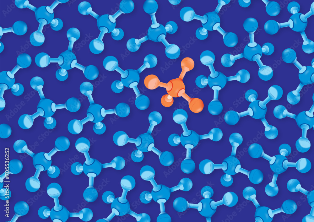 orange molecule symbol inside blue molecule symbols. 3d illustration ...