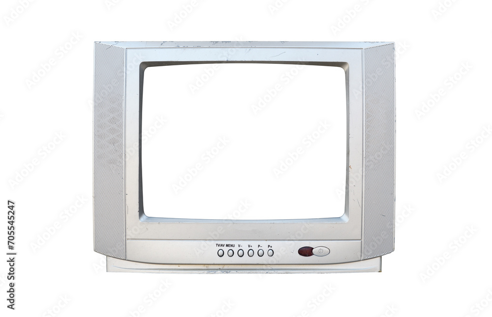 Old silver TV isolated on white background. Retro technology concept ...