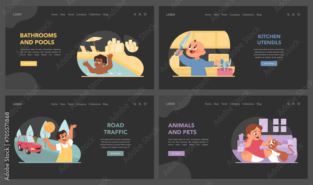 Child risk awareness set. Illustrating children encounters with ...