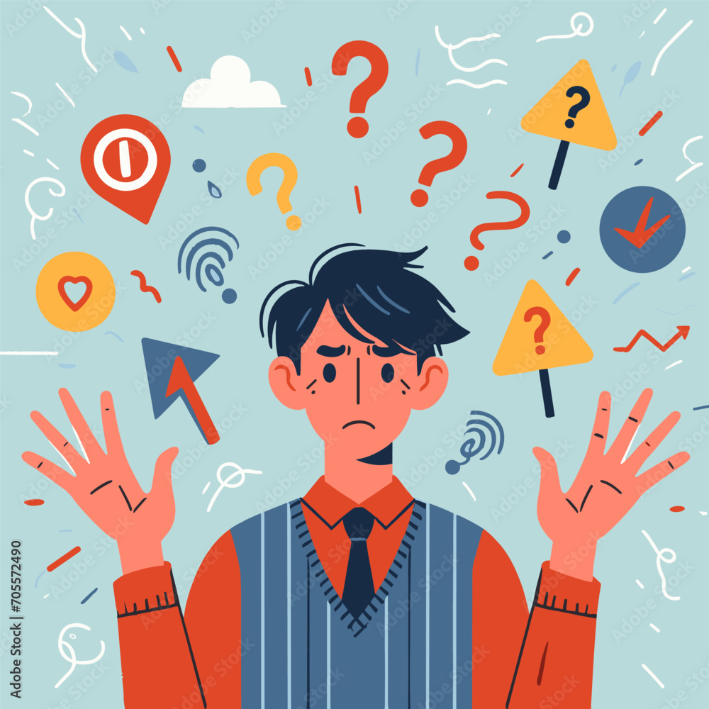 Flat vector cartoon illustration of unhappy, surprised, shocked ...