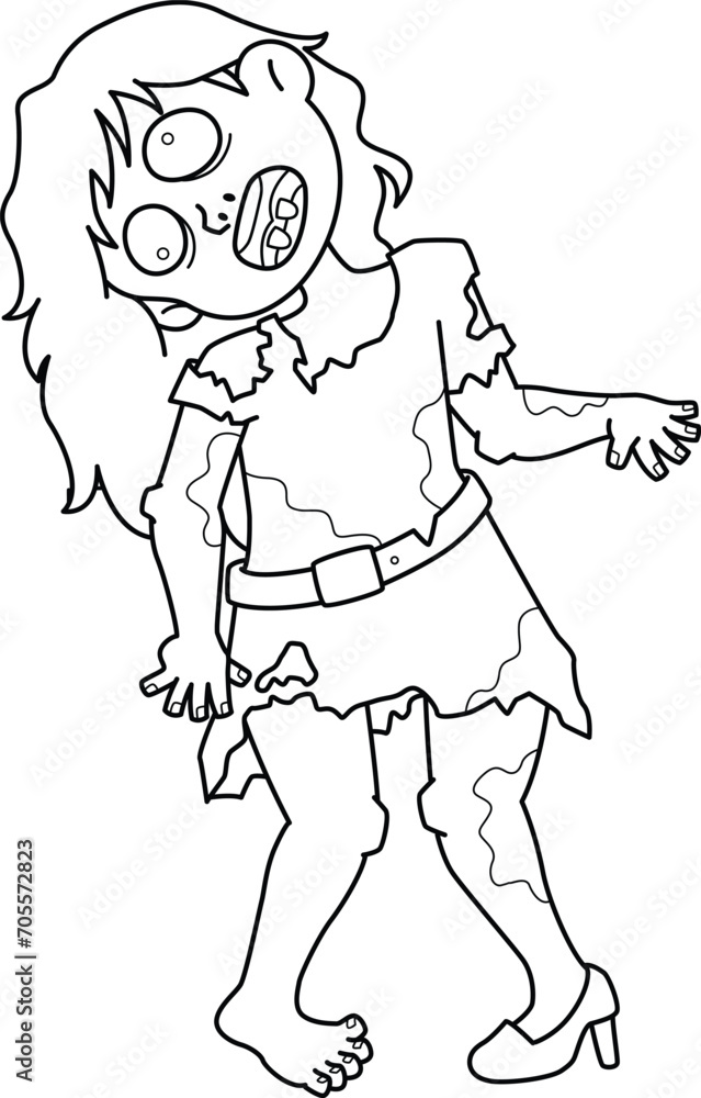 Zombie Girl Isolated Coloring Page for Kids Stock Vector | Adobe Stock