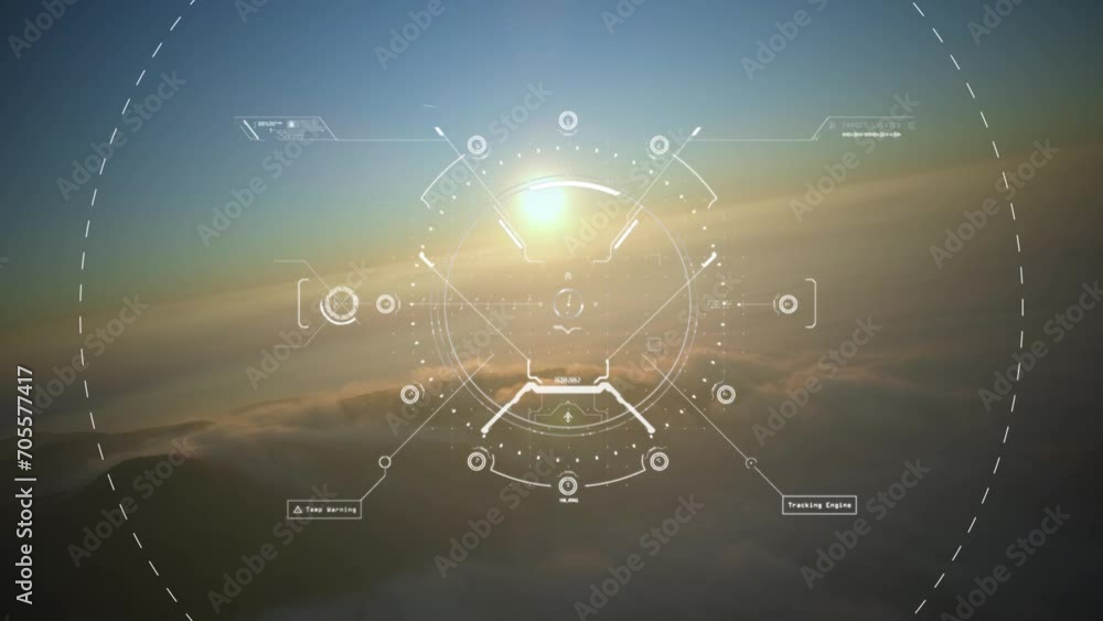 Military drone aircraft cockpit, dashboard infographics display ...
