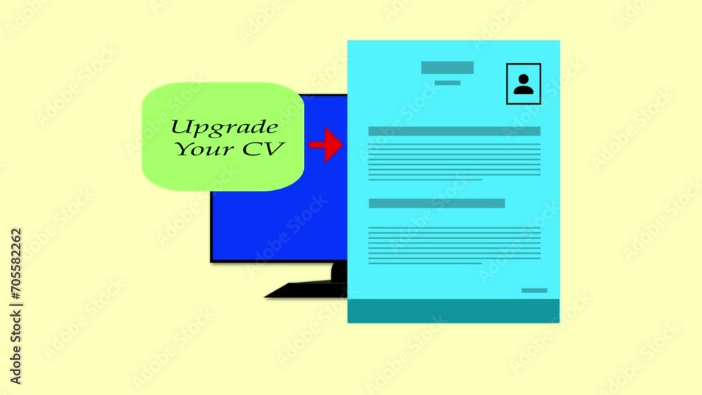 Computer screen with Upgrade Your CV text bubble next to a stylized ...