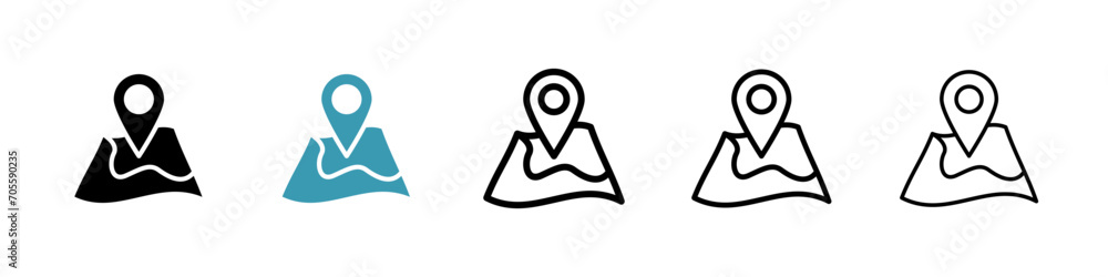 Cartography Vector Icon Set. Navigational Map Landmarks Vector Symbol ...