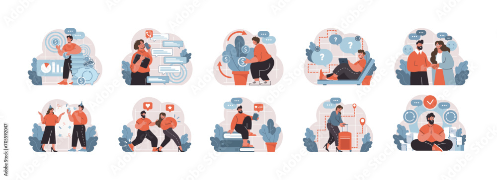 Business operations set. Diverse set of illustrations displaying ...