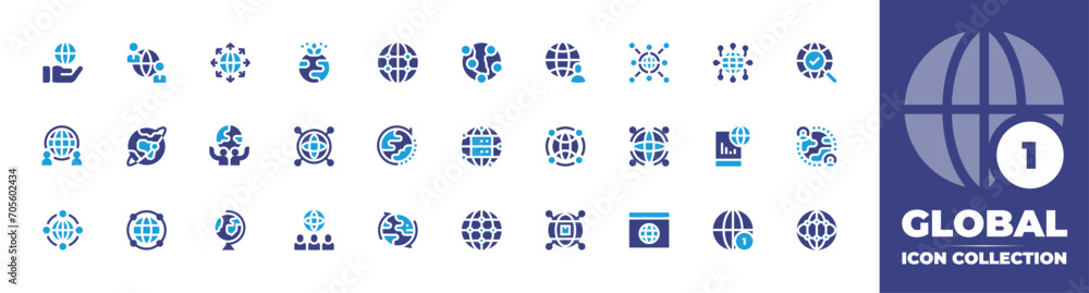 Global icon collection. Duotone color. Vector and transparent ...