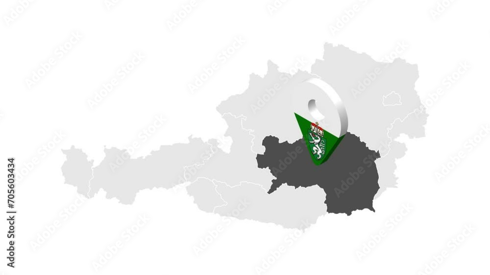 Location Styria on map Austria. 3d federal State of Styria flag map marker location pin. Map of ...