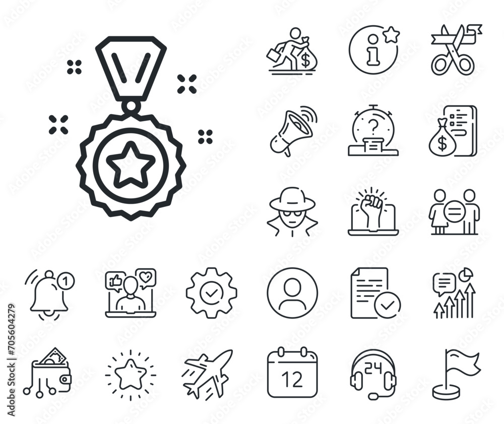 Award medal sign. Salaryman, gender equality and alert bell outline ...