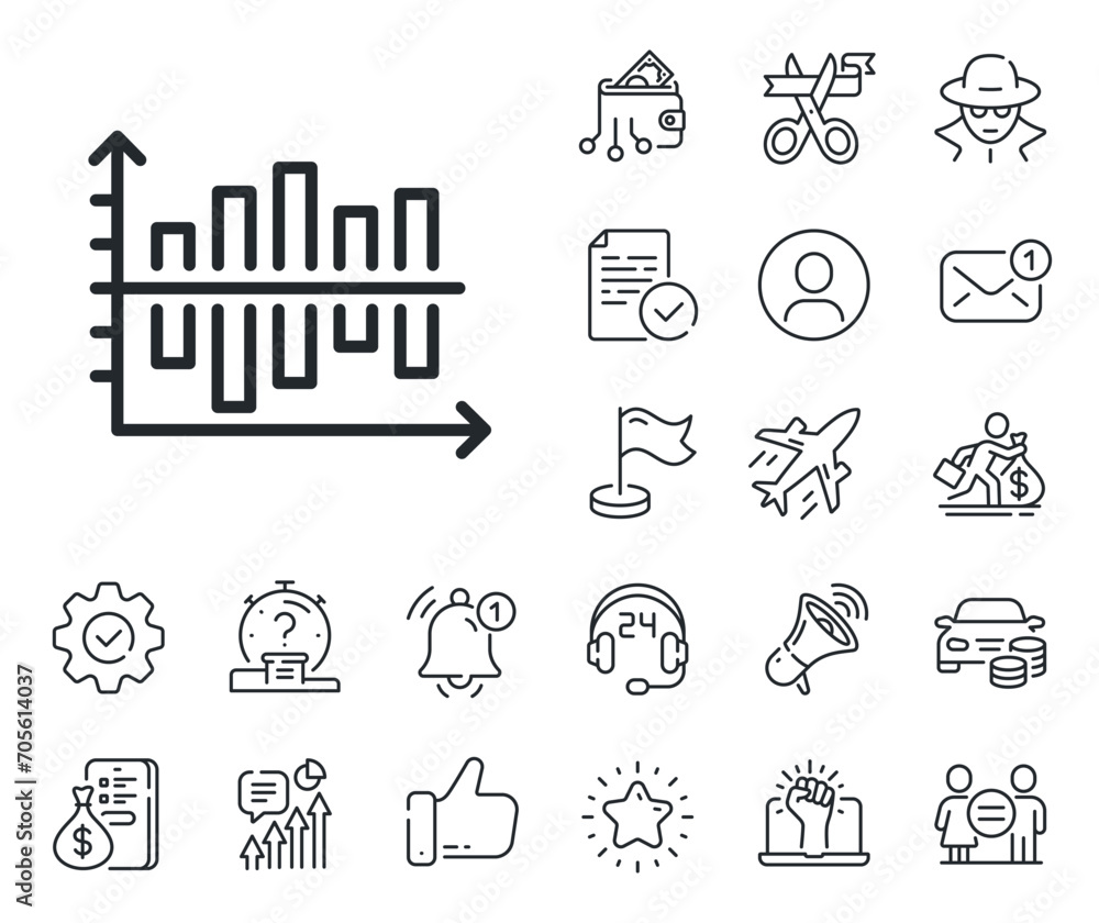 Column graph sign. Salaryman, gender equality and alert bell outline ...