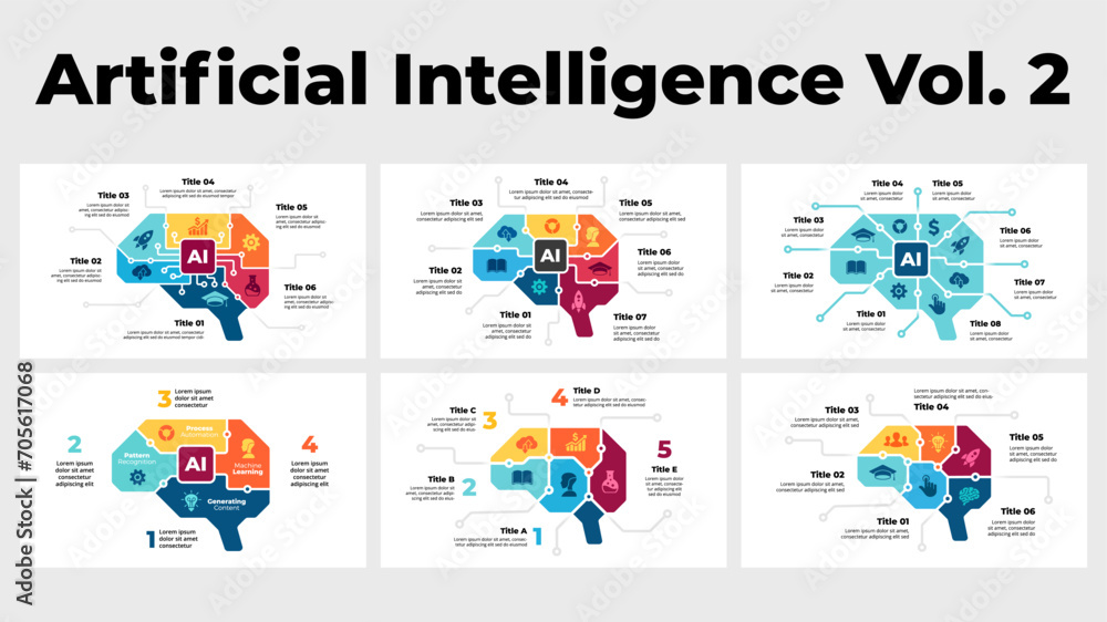 AI Brain Infographic Template. Artificial Intelligence Circle Diagrams. Neural Network. Chip ...
