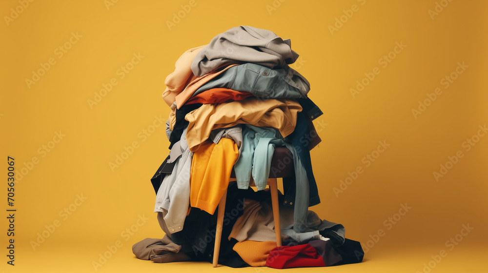 A stack of colored things on a chair. Cluttering of clothes, Pile ...