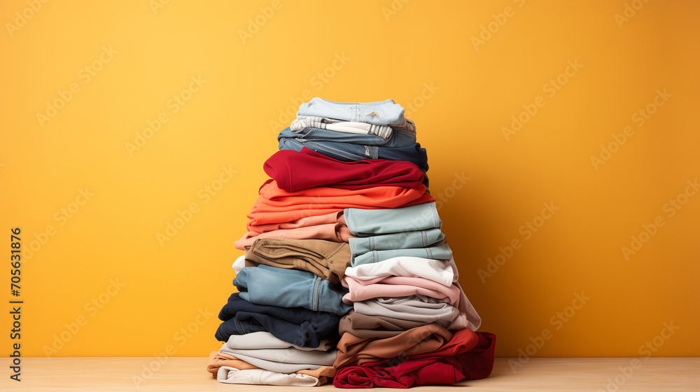 stack of clothes in a wardrobe, Stack colorful cotton clothes on table ...