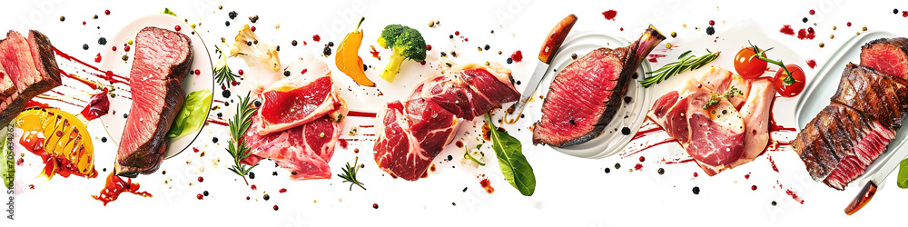 Foto de Meat border in horizontal line isolated on white. Different ...