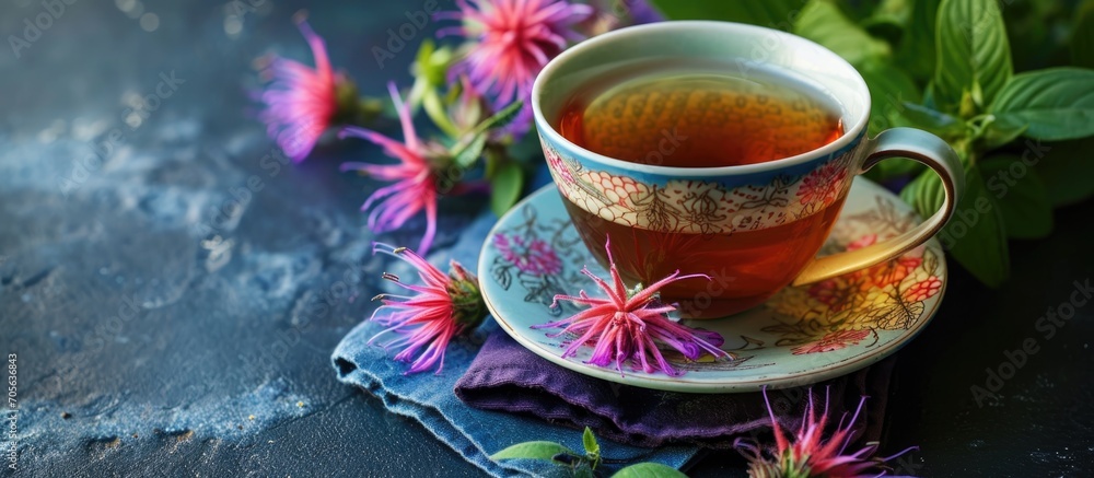 Monarda didyma herbal tea, also known as bergamot or beebalm, is a ...