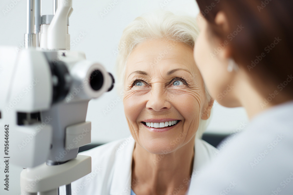 Generative AI image of smiling woman patient vision checkup ...