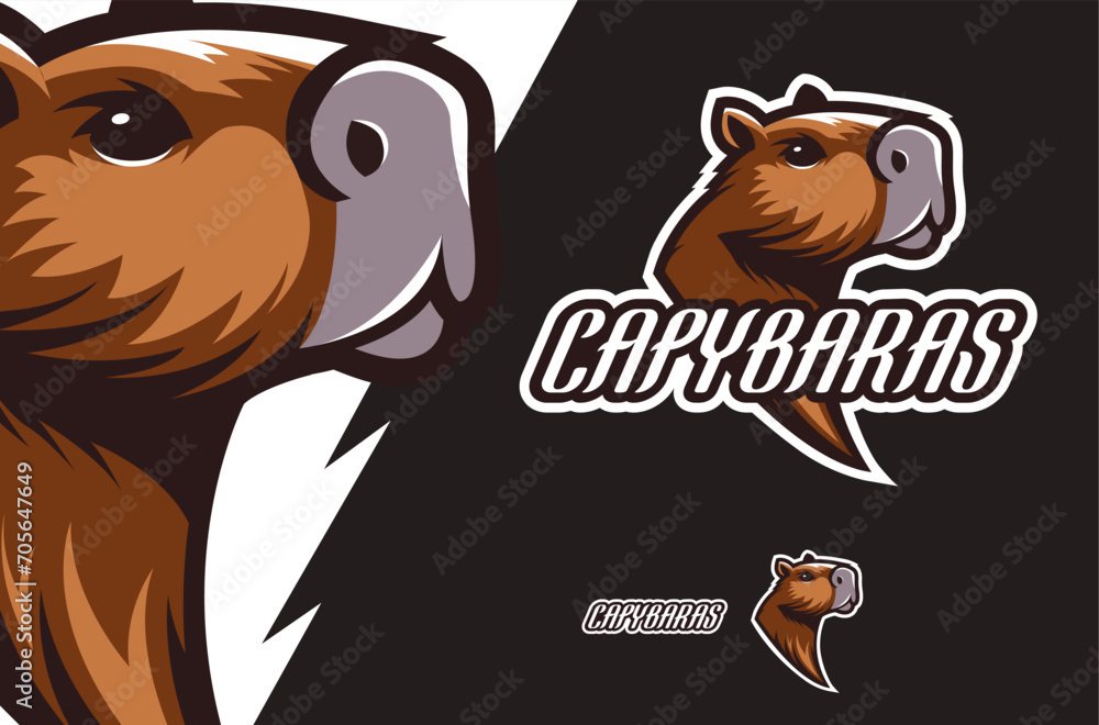 Vetor de Capybara sports mascot logo design. Modern emblem for sports team or t-shirt print. do ...