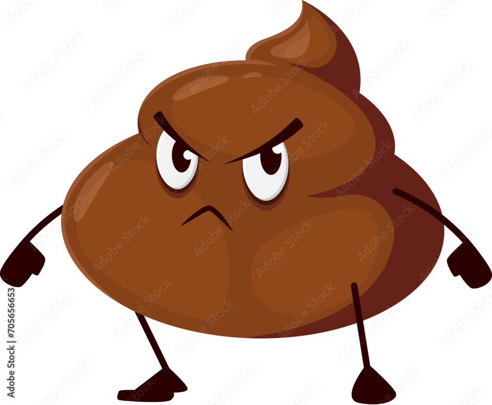 Cartoon poop emoji, angry poo excrement vector funny character. Toilet ...