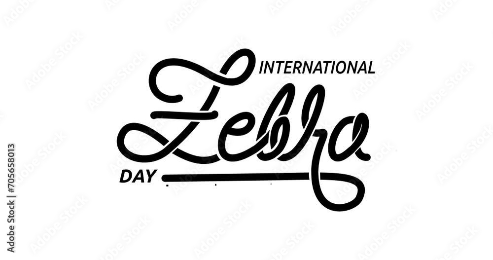 International Zebra Day lettering text animation. Handwritten ...