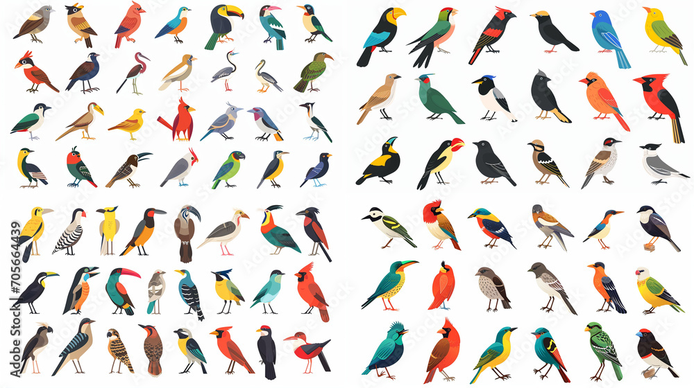 Flat Design Vector Birds Icon Set. Popular Birding Species Collection ...