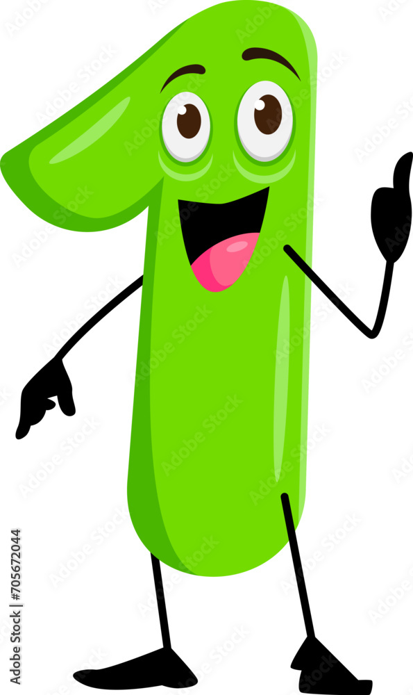 Cartoon funny math number one character. Isolated cute vector playful ...