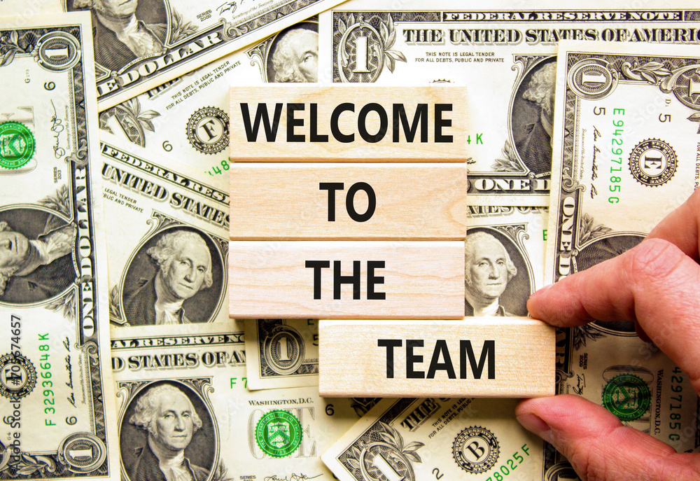 Welcome to the team symbol. Concept words Welcome to the team on wooden ...