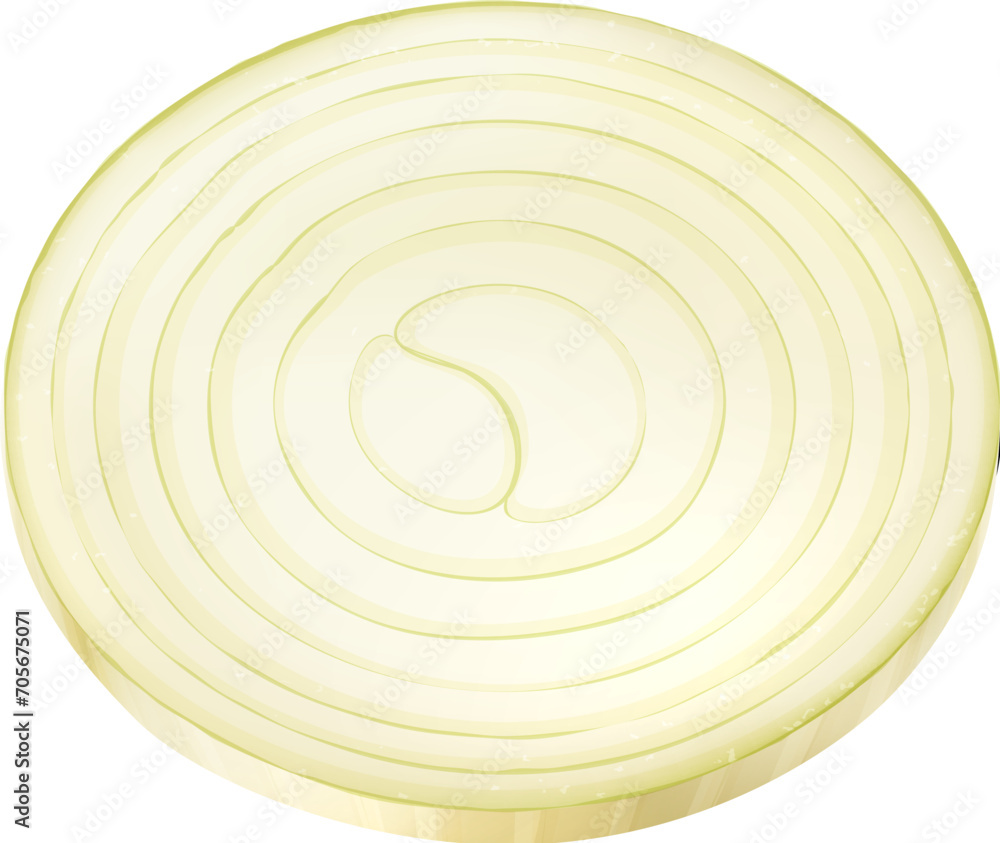Isolated realistic yellow raw onion slice, vegetable round part ...