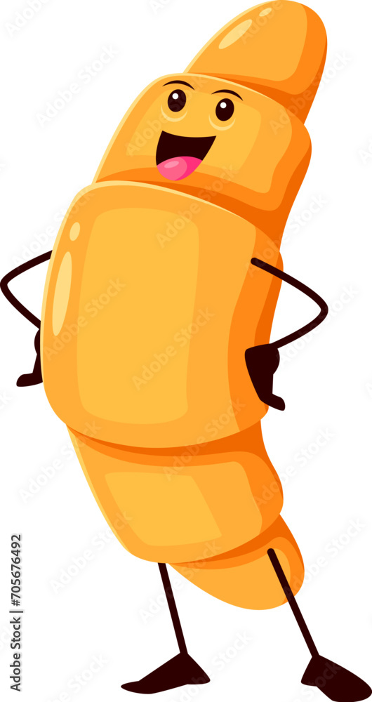 Cartoon funny croissant bakery character. Isolated vector mischievous ...