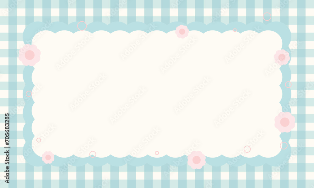 Kawaii cute pastel soft blue grid cloud with cute floral framework ...