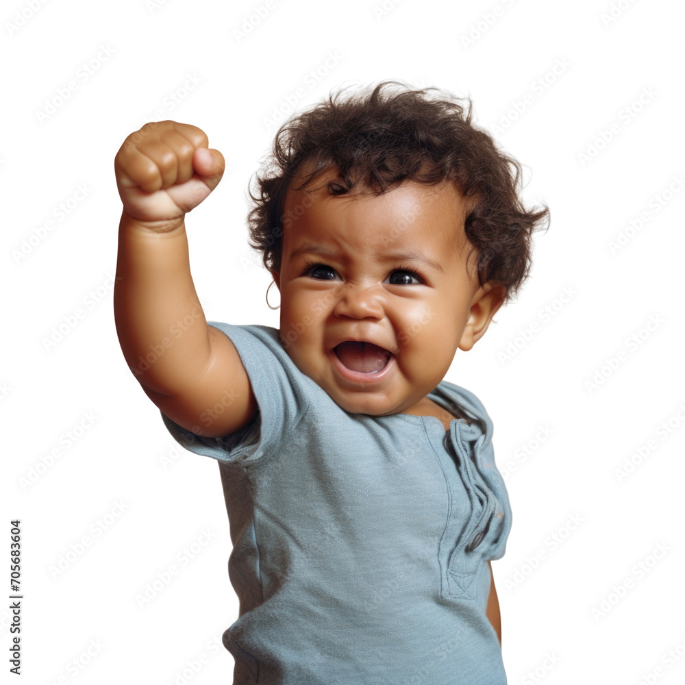 Baby hold up his fist determined to work hard! funny shot in png ...