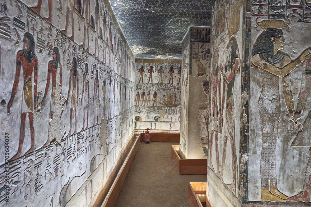 King Seti tomb at the Valley of Kings .Luxor . Egypt. Hieroglyphics in ...