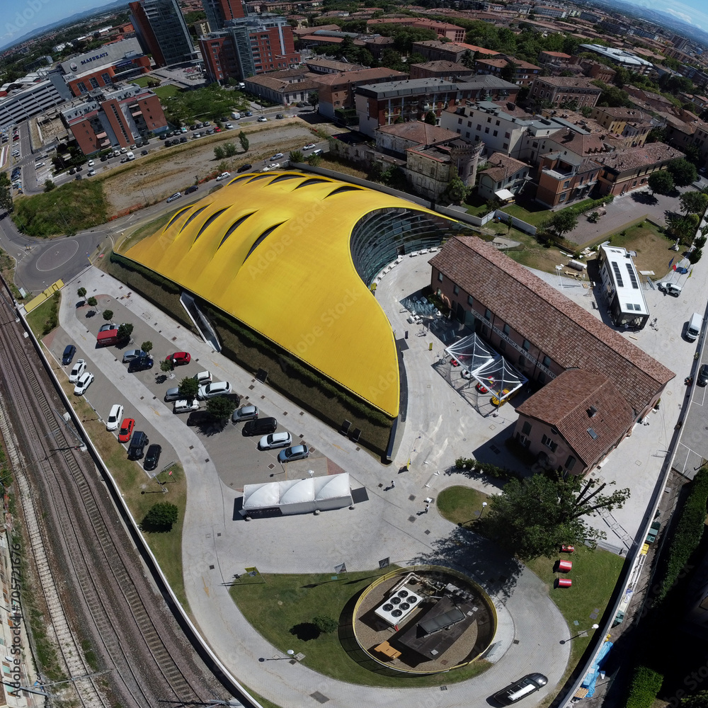 Aerial view of the Enzo Ferrari House Museum in Modena city. Modena ...