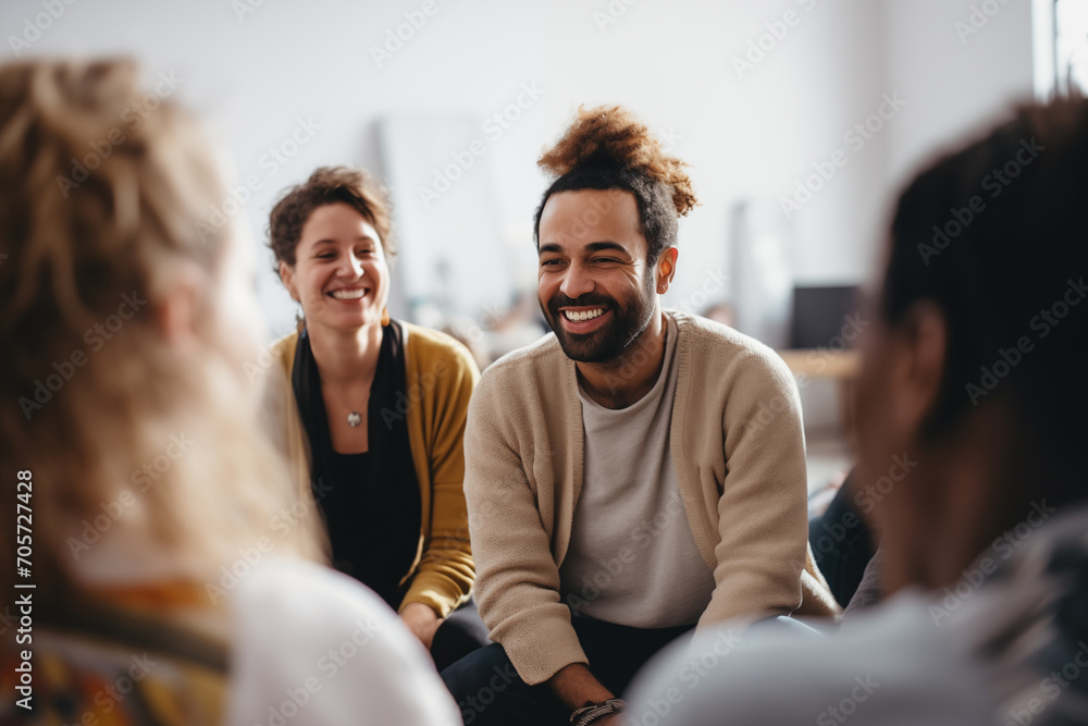 communication workshop, sharing circle, people sitting together and ...