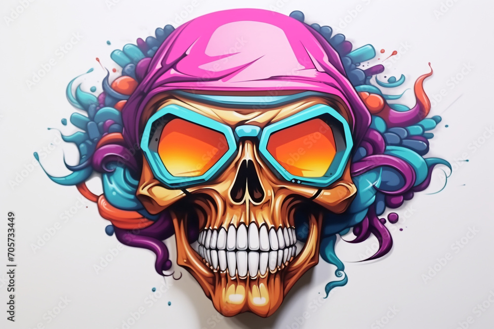 Spray Paint Skull Face Graffiti Cartoon Character 3d illustration white ...