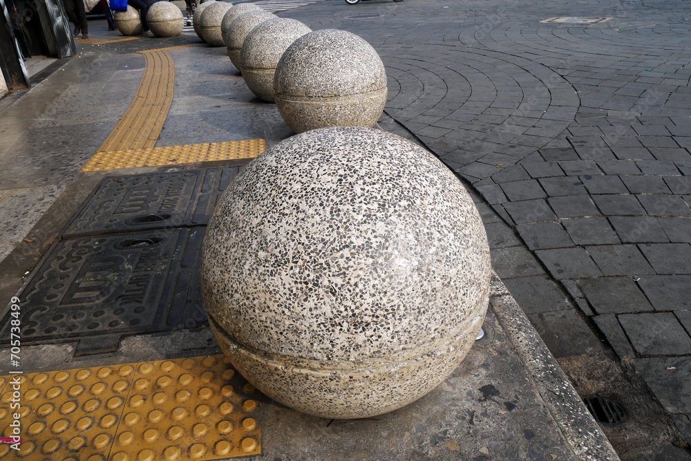 round stones on street sidewalks as urban planning architectural art ...