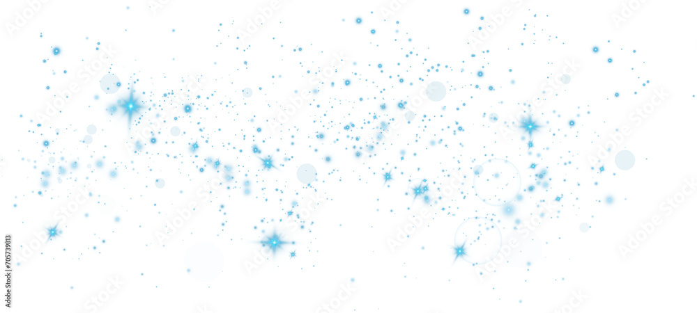 Blue dust. Beautiful light flashes. Dust particles fly in space. Bokeh ...