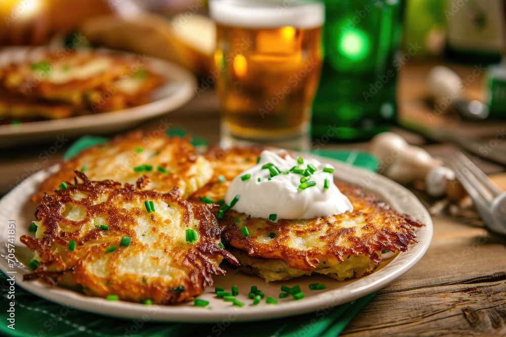 Traditional Irish hash browns stacked on top of each other in a St ...