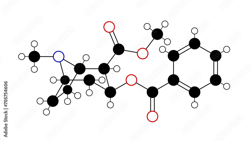cocaine molecule, structural chemical formula, ball-and-stick model ...